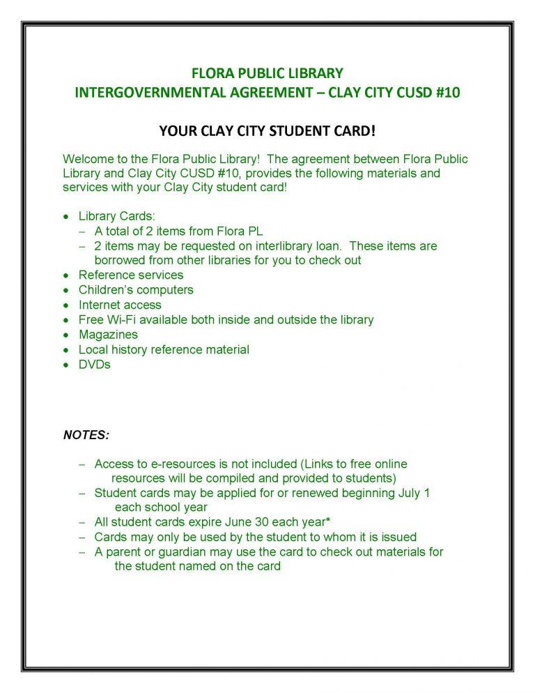Clay City Students Eligible for Free Library Card! - Flora Public Library